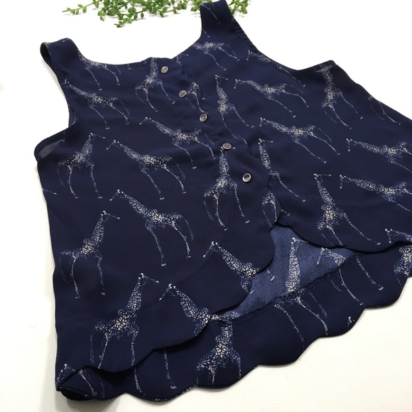 Double Zero | Tops | Double Zero Blue Giraffe Scallop Hem Button Back ...
